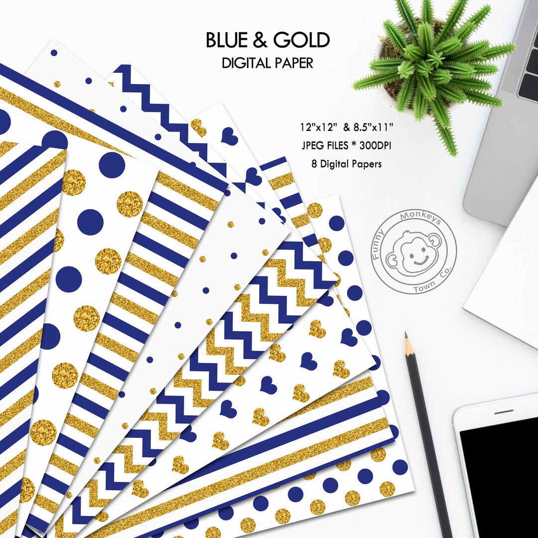 Blue and GOLD Glitter Digital Paper Pack for Scrapbooking, Making Cards ...