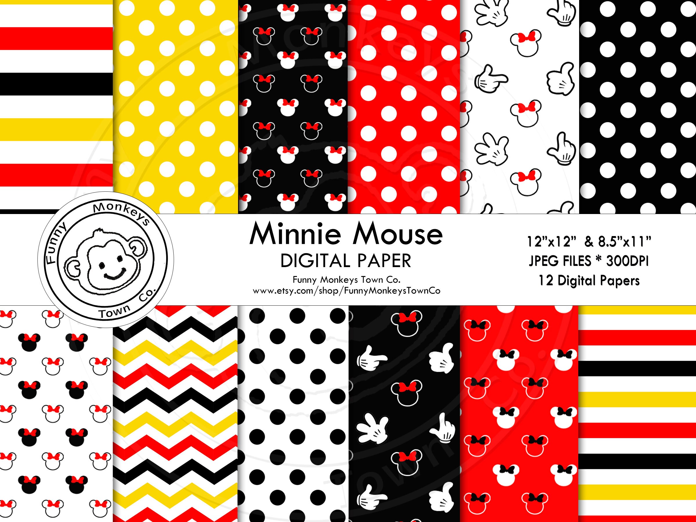 MINNIE Mouse Digital Paper Instant Download Printable or - Etsy