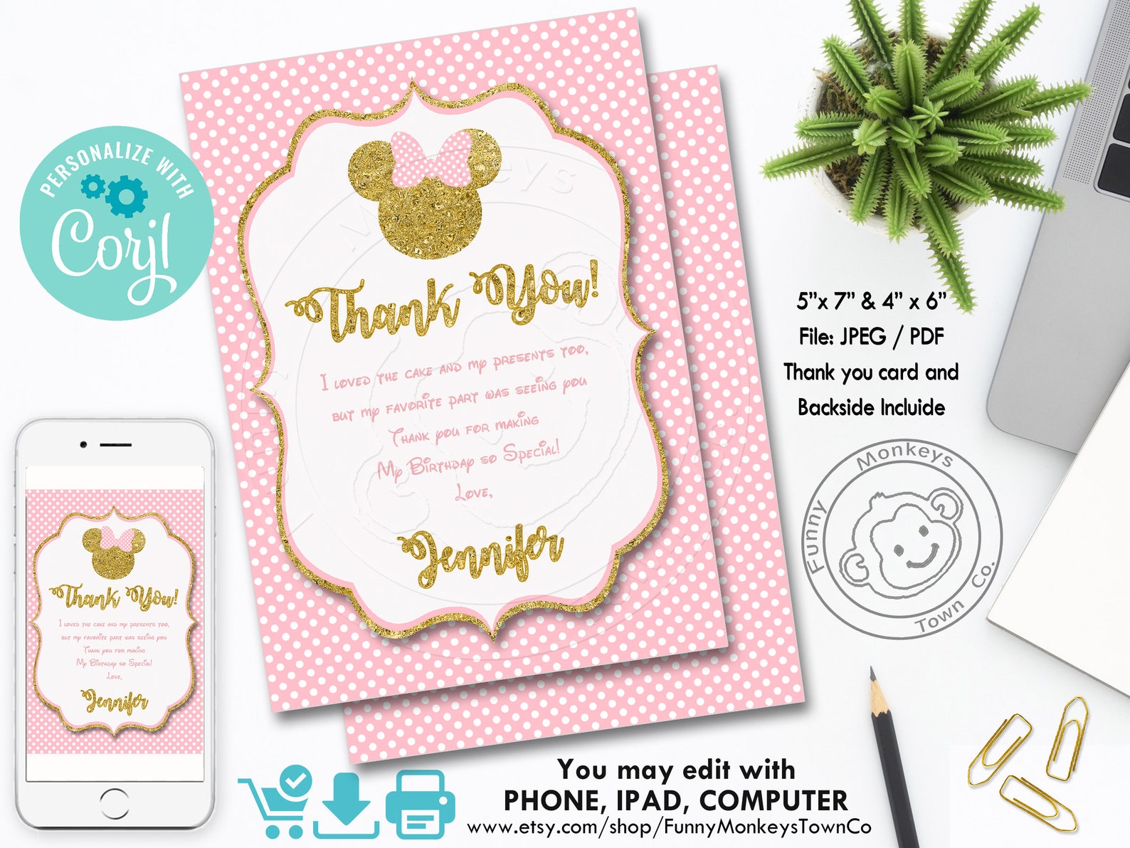 Editable MINNIE Mouse Pink and Gold Minnie Mouse Water Bottle - Etsy