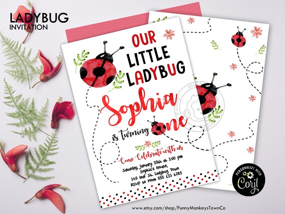 Editable Ladybug, Lady bug Invite, Ladybug Birthday Invitation, Ladybug ...