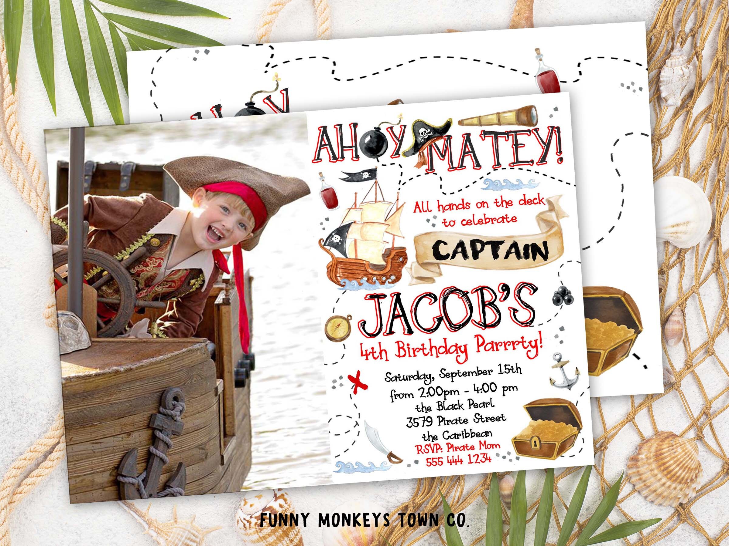 Editable PIRATE Thank You Card, Pirate Birthday Party, Pirate, Note ...
