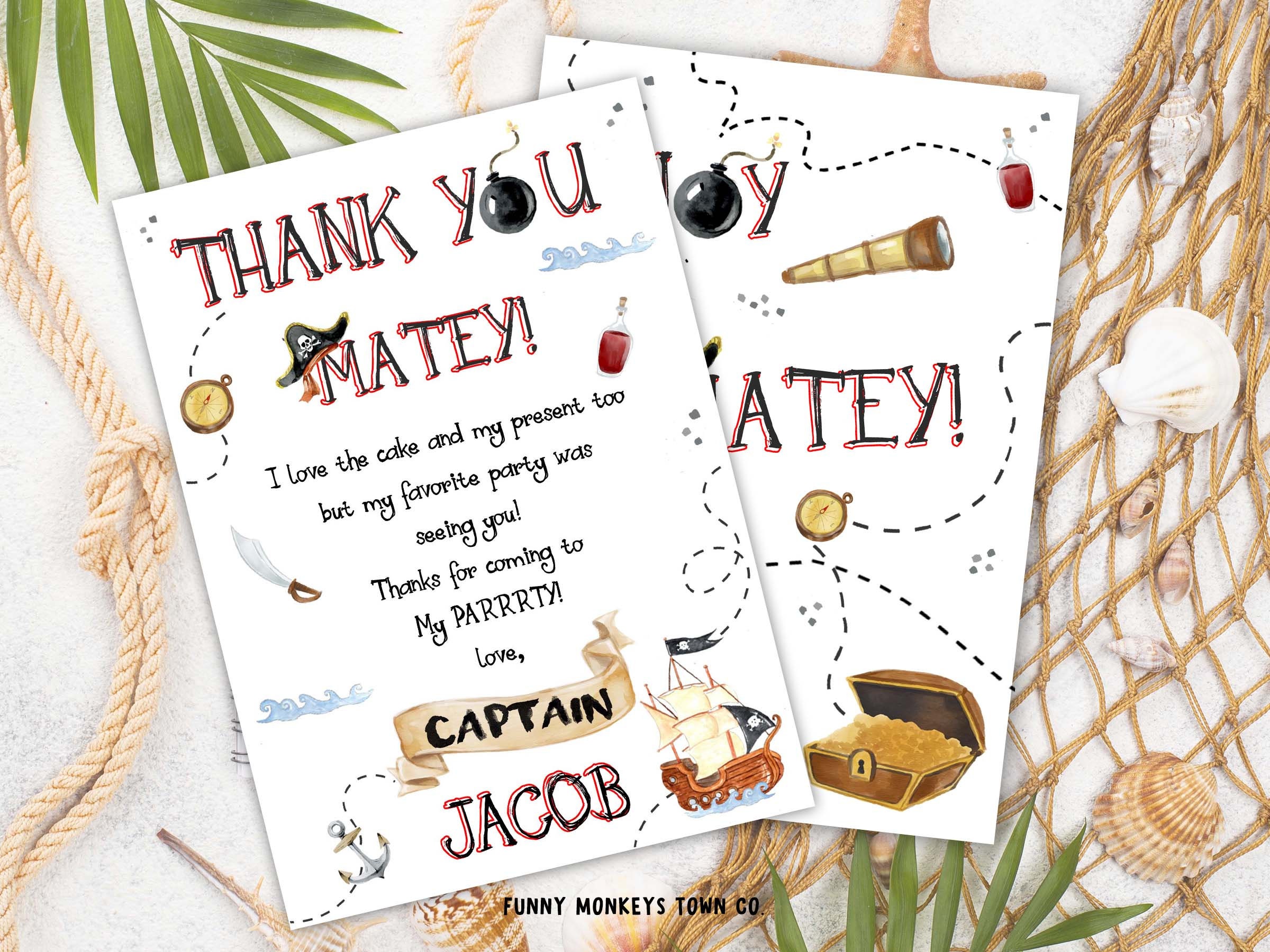 Editable PIRATE Thank You Card Pirate Birthday Party Pirate - Etsy UK