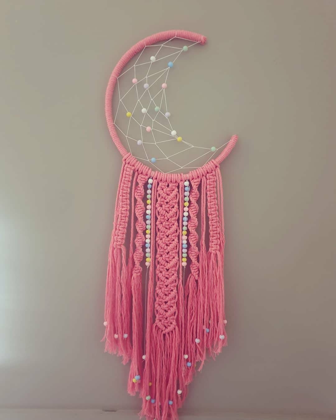 Rosa macramé luna pared colgante, Dreamcatcher - Etsy España