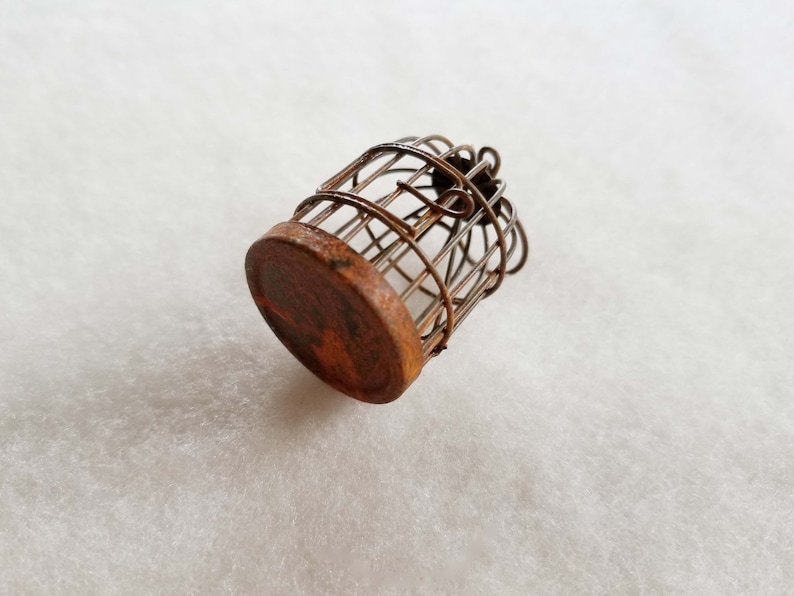 Miniature Rusted Bird Cage With Swing, Dollhouse Birdcage, Mini Rusty ...