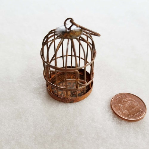 Miniature Rusted Bird Cage With Swing Dollhouse Birdcage - Etsy