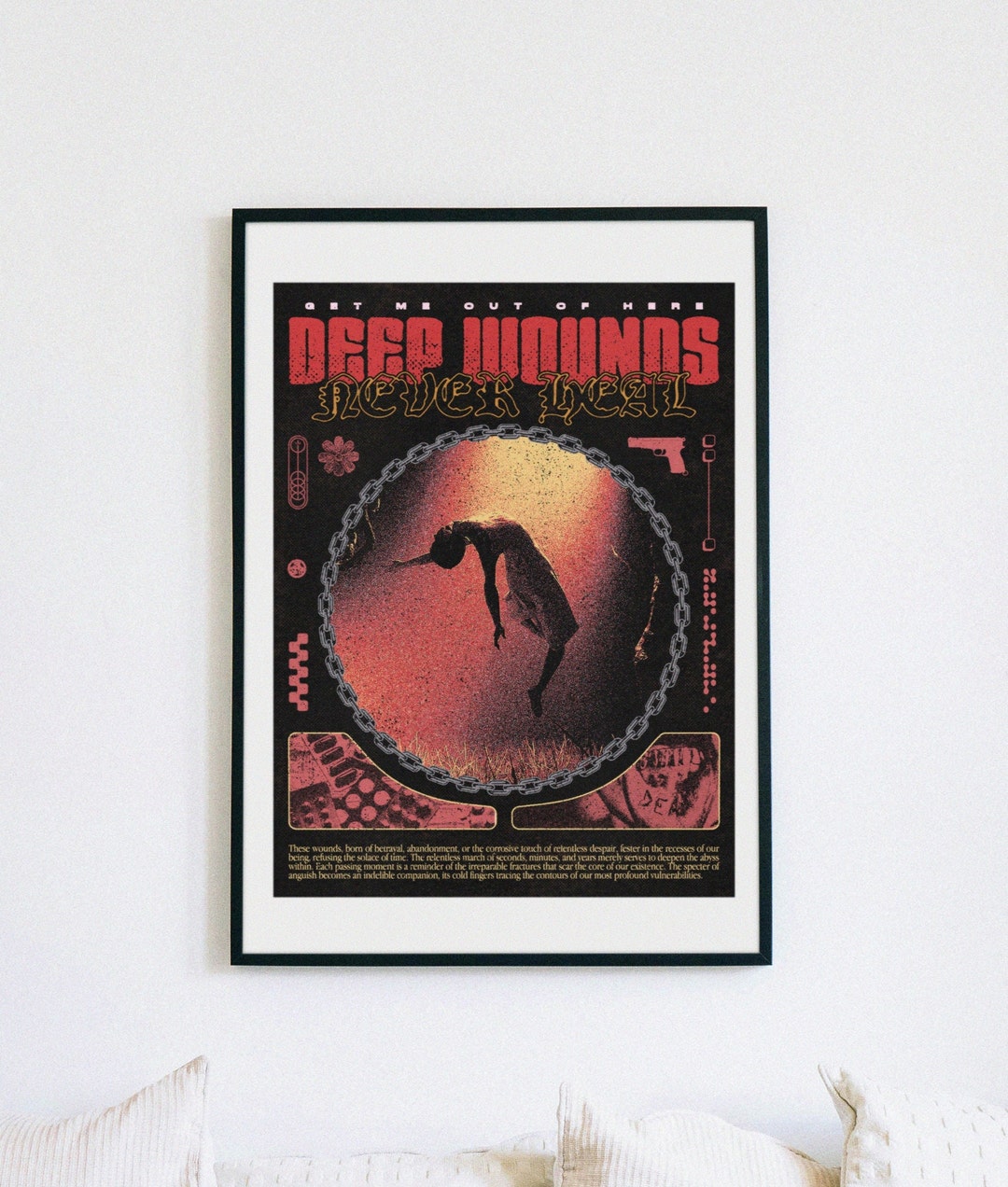Deep Wounds Gritty Poster - Vintage Wall Print, Decoration Poster, Art ...