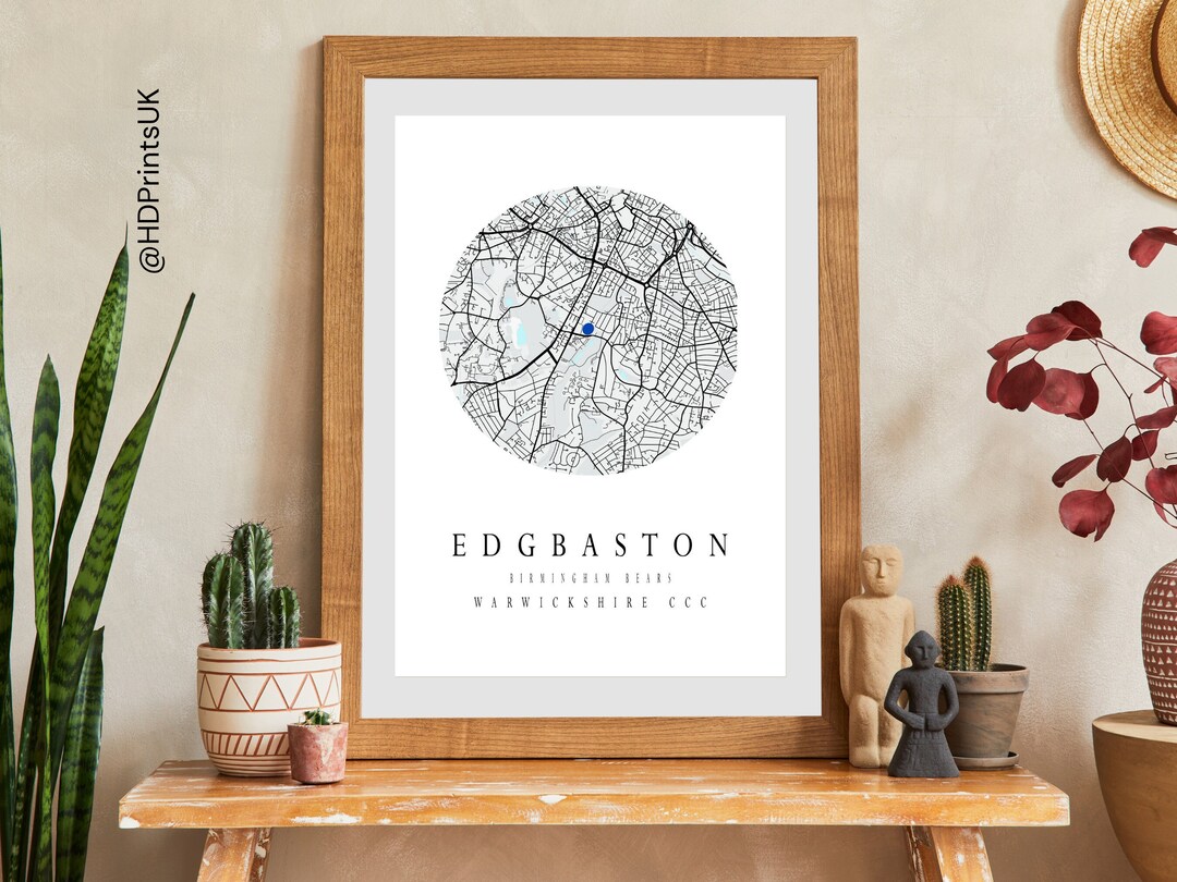 Edgbaston Cricket Ground - Cricket Art - Map Poster - Warwickshire ...