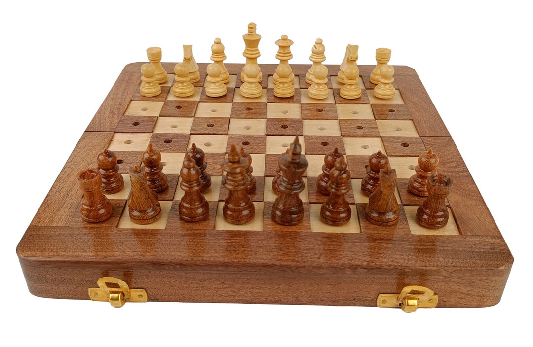 Wooden Peg Chess Set: Low Vision Travel Board With Extra Queen - Etsy