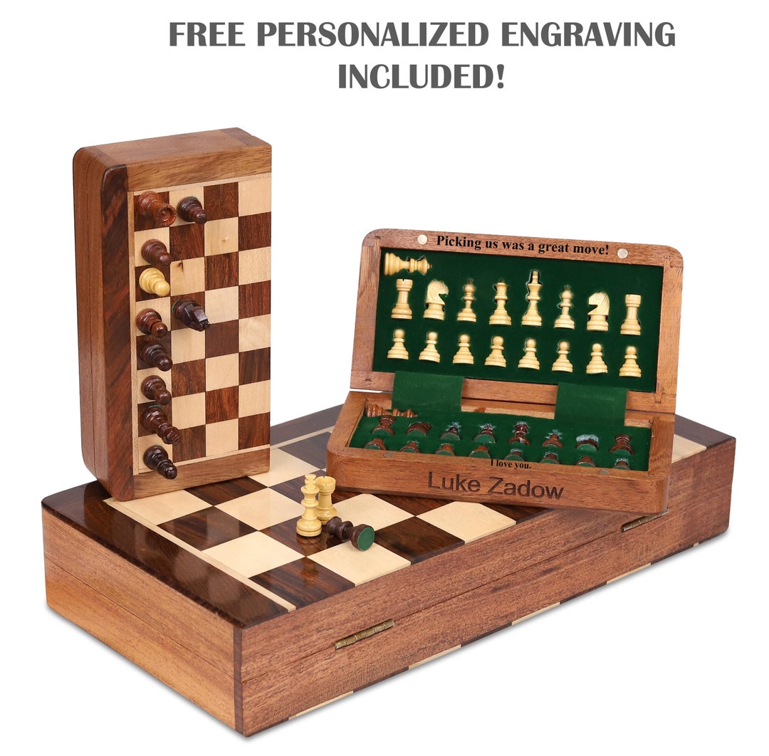 Personalized Magnetic Wooden Chess Set: Folding Travel Board With Extra ...
