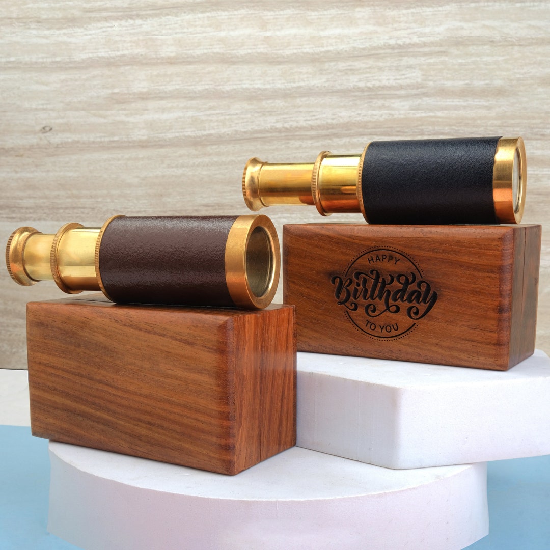 Personalized Brass Telescope With Engraved Rosewood Box: Nautical Gift ...