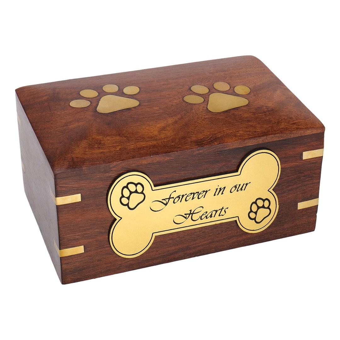 Personalized Rosewood Pet Urn With Golden Plaque - Dog & Cat Memorial ...