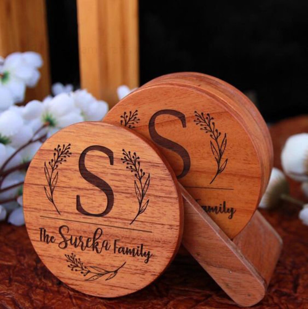 Custom Wood Coasters, Personalized Wooden Coaster Set W/ Engraved ...