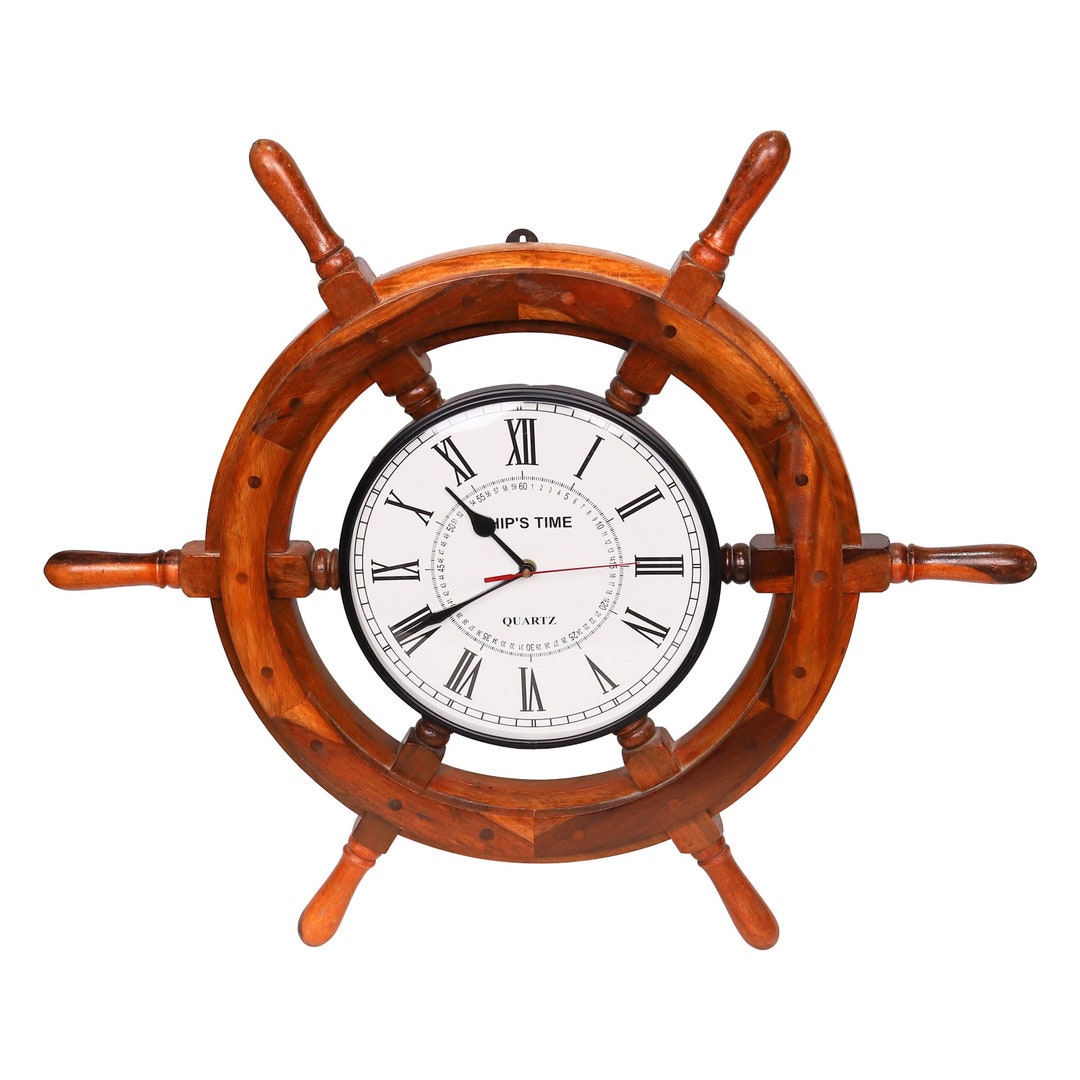 Personalized Rosewood Ship Wheel Clock: Nautical Wall Decor (24 Inch ...