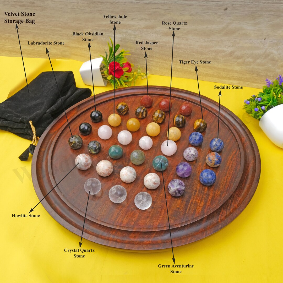 Solitaire Board Game Marble Balls, Rosewood Game & 37 Natural Stones ...
