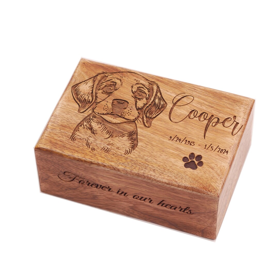 Cremation Pet Urn, Engraved Dog Cat Ashes, Cremate Wood Box, Memorial ...