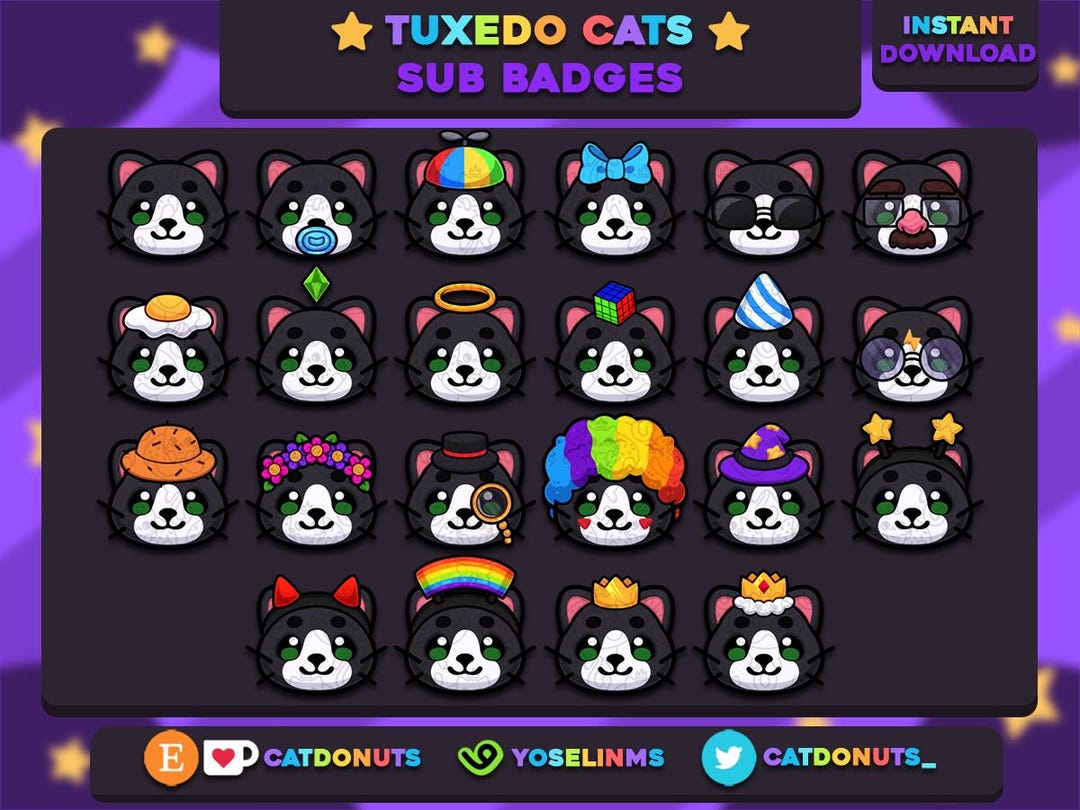 Tuxedo Cats Sub Badges for Twitch/youtube/kick/discord Bit Badges ...