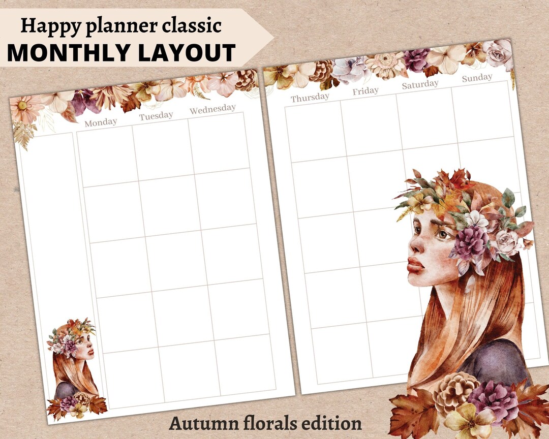 Monthly Layout With Autumn Florals for Happy Planner Classic ...