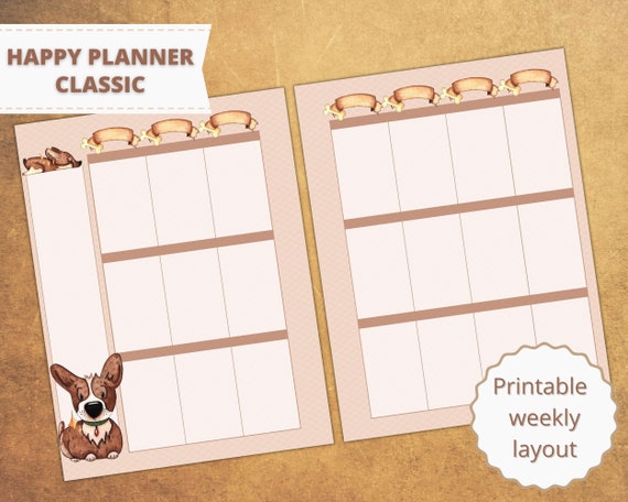 Printable Weekly Layout for Happy Planner Classic Cute Dog | Etsy