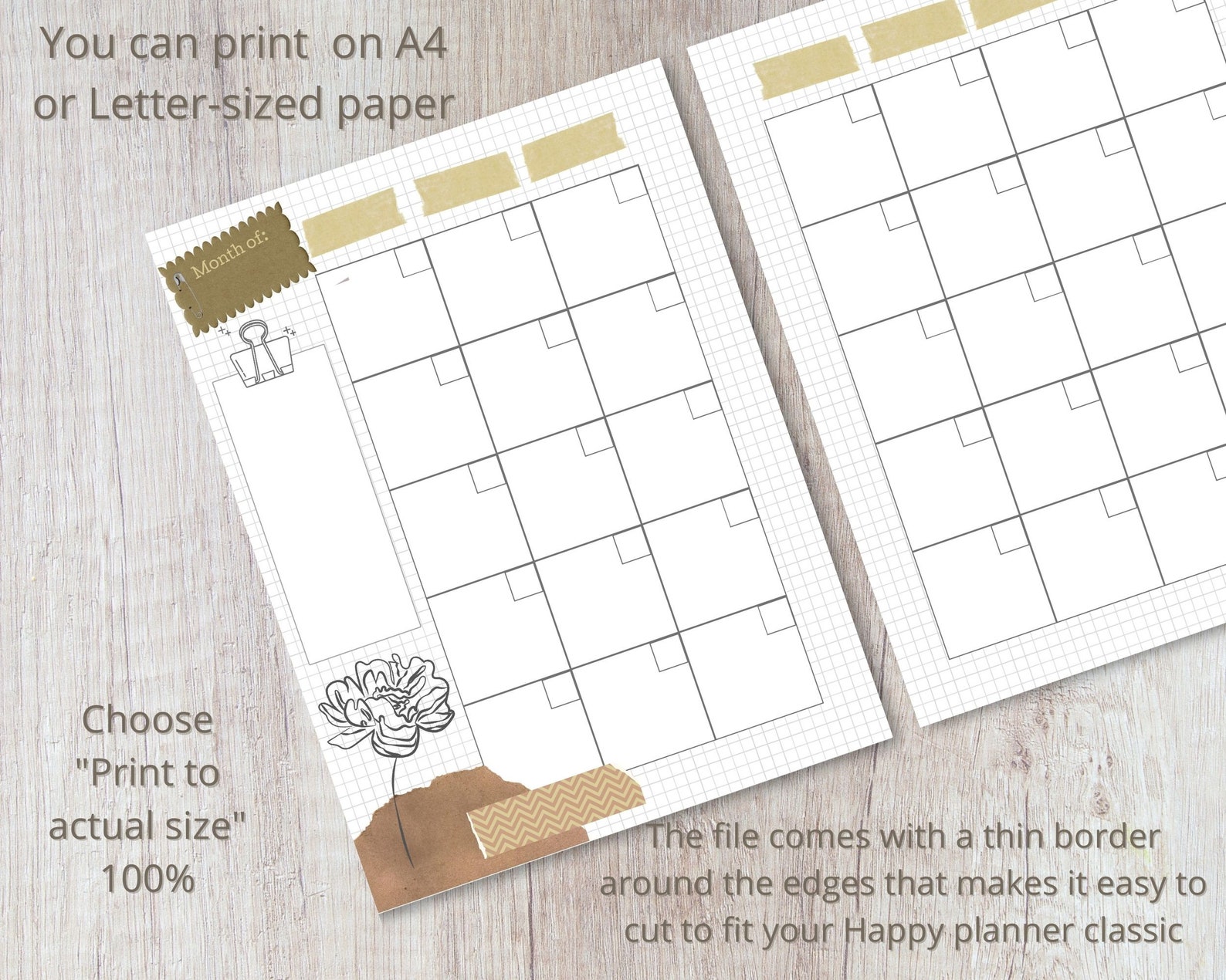 Happy Planner Classic Monthly Layout - Printable Insert Undated ...