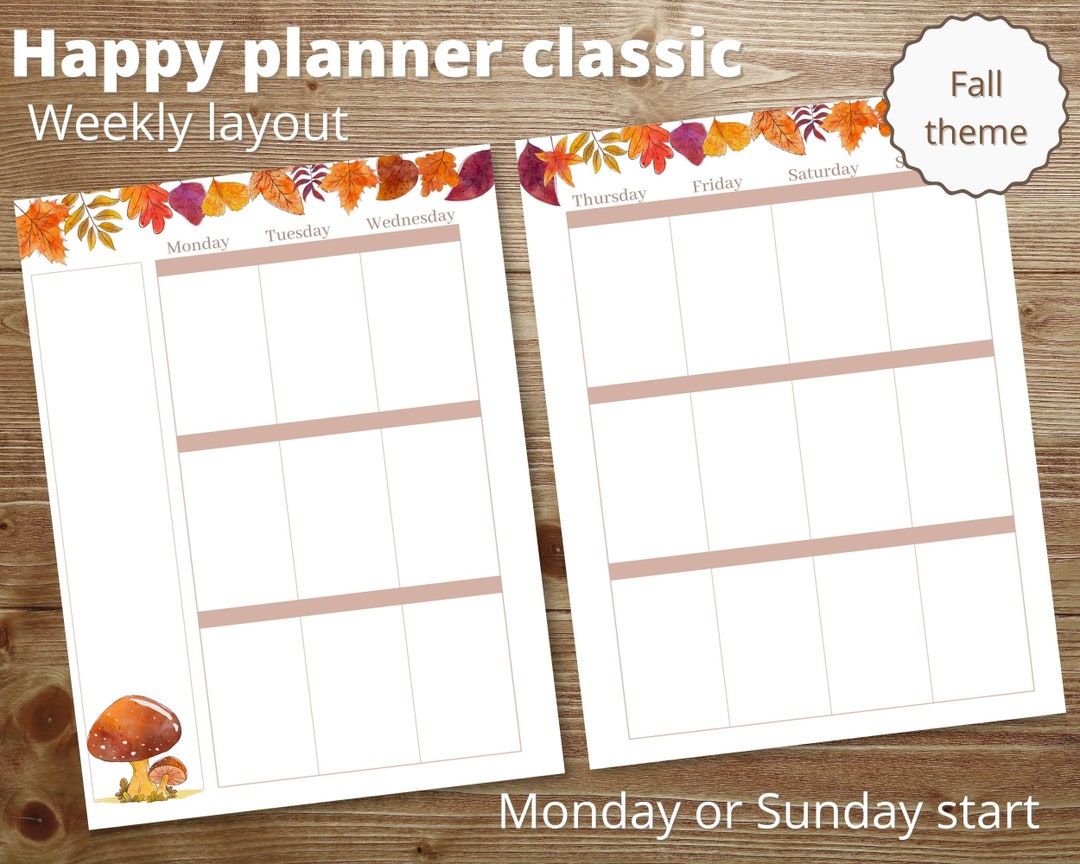 Happy Planner Classic Printable | Weekly Vertical Layout | Fall ...