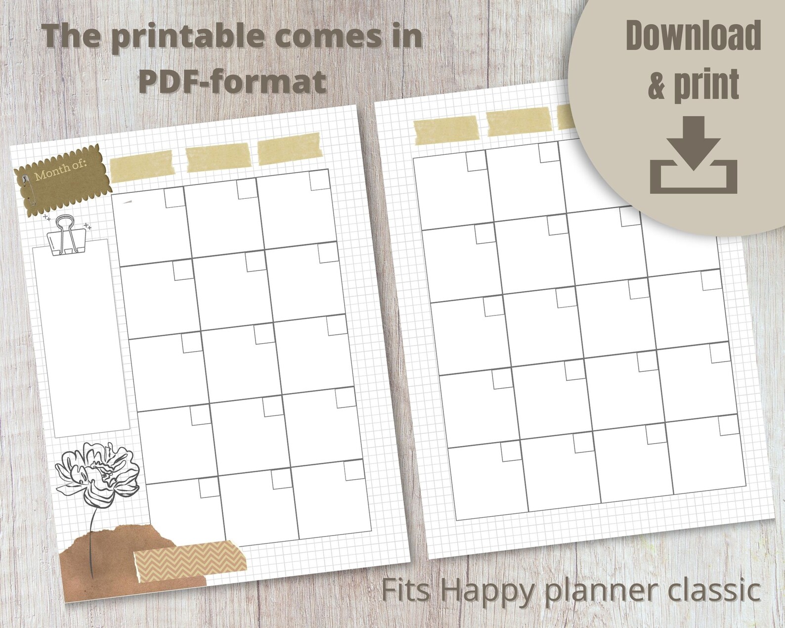 Happy Planner Classic Monthly Layout - Printable Insert Undated ...
