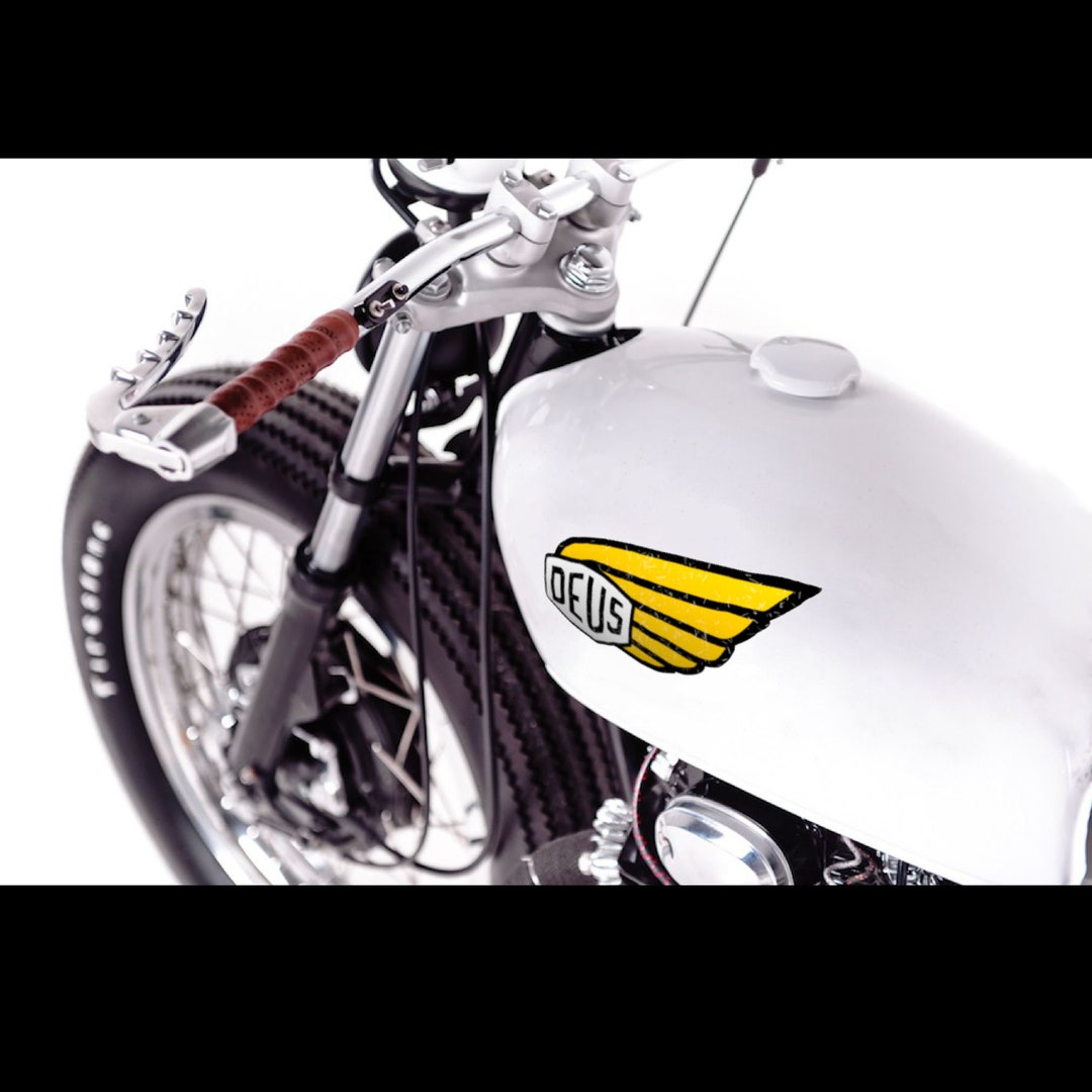 Deus Ex Machina Stickers on the Cafe Racer Motorcycle Helmet Deposit of ...