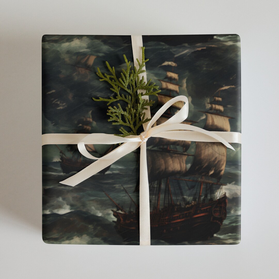 Sailing Ship Wrapping Paper | Nautical Storm Gift Wrap | Dark Maritime ...