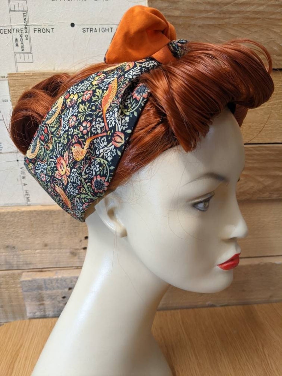 William Morris Strawberry Thief Black Ebony Headband 50's Retro, Head ...