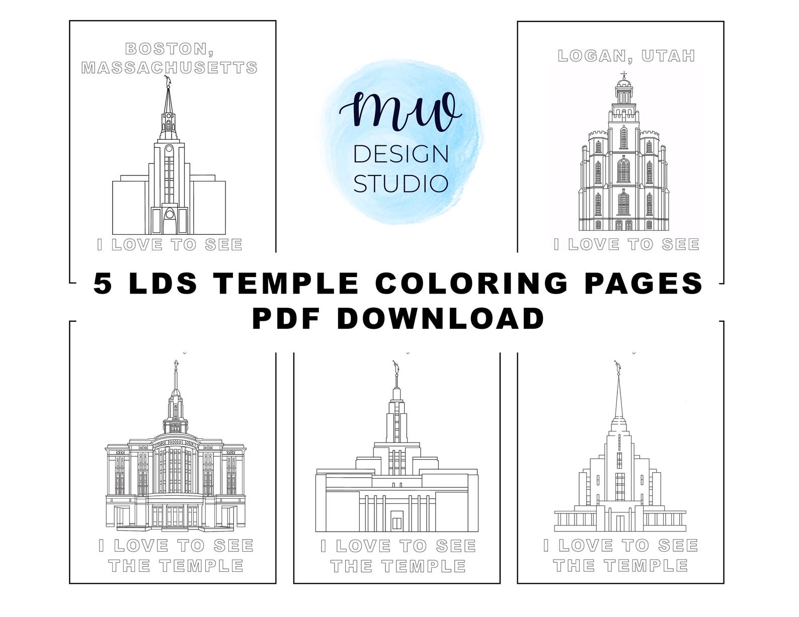 Digital Download Coloring Pages of LDS Temples. Logan Temple, Payson ...