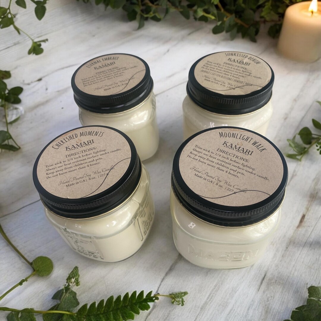Natural Soy Mason Jar Candles, 4 Oz Candle, 8 Oz Candle, Coconut Scent ...