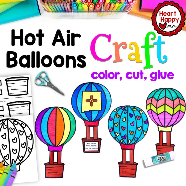 Hot Air Balloon Kids Printable Craft Template, New Mexico State Symbols ...