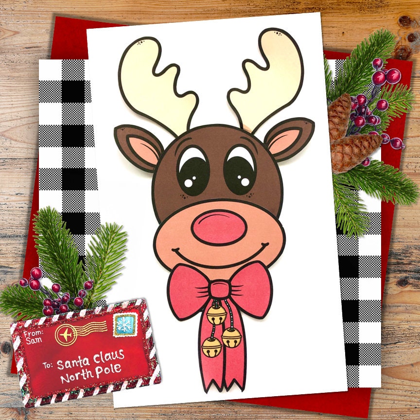 Rudolph Reindeer Kids Printable Christmas Craft Template, Kids ...