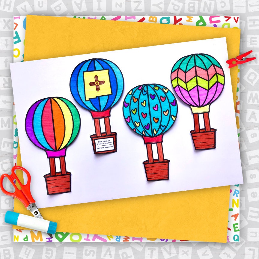 Hot Air Balloon Kids Printable Craft Template, New Mexico State Symbols ...
