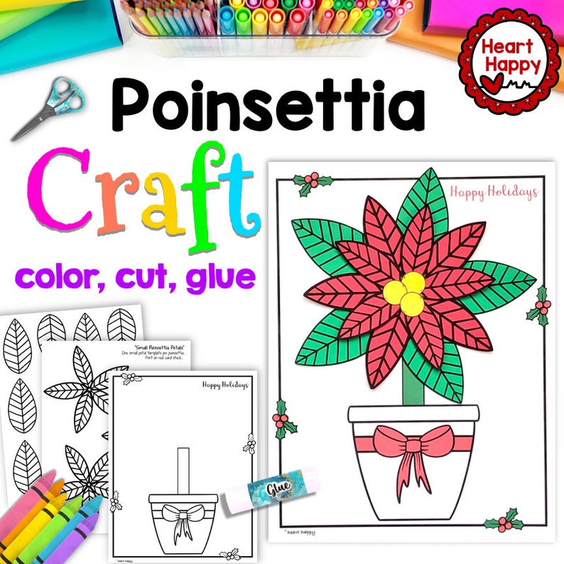 Poinsettia Kids Printable Craft Template, Winter Craft, Christmas Paper ...
