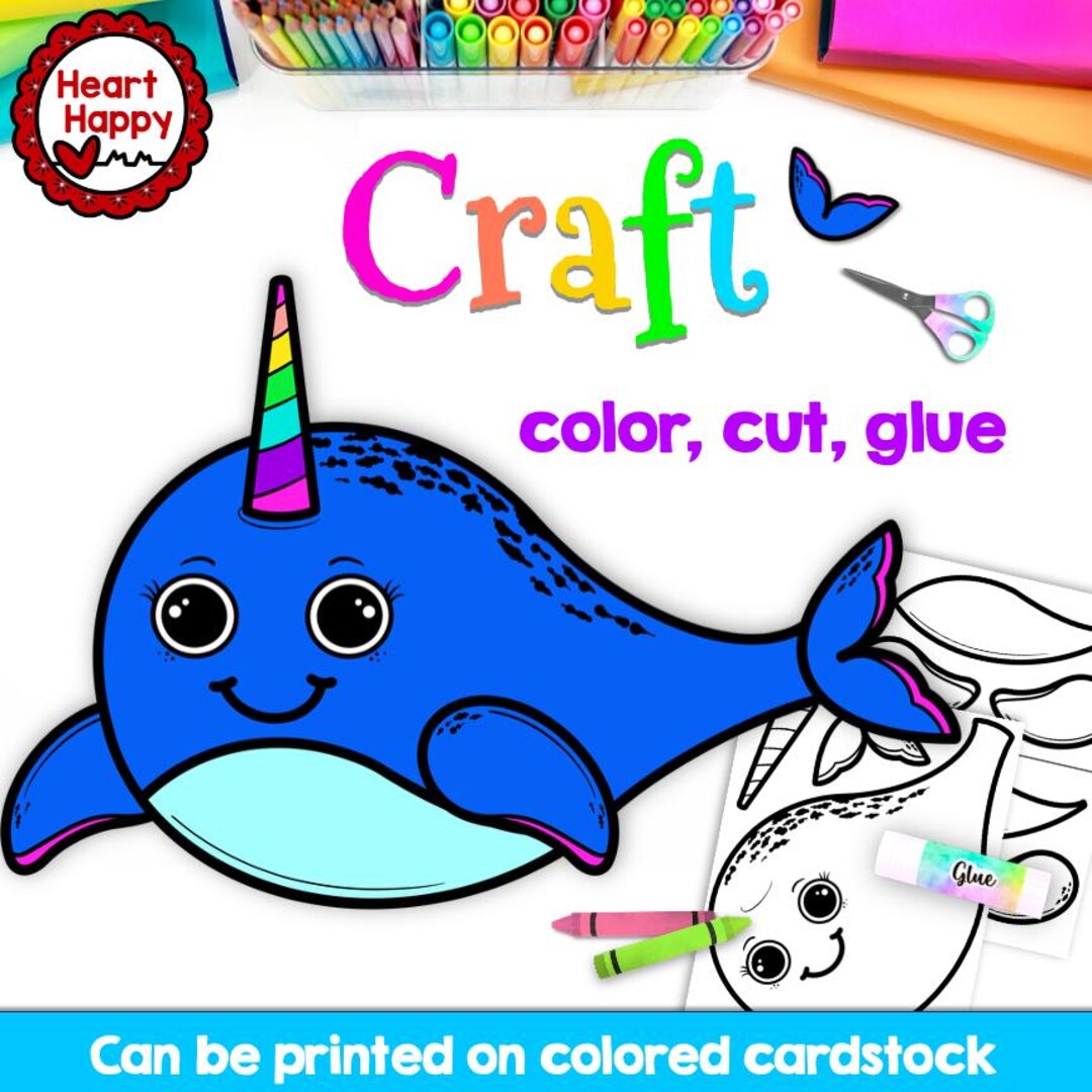 Narwhal Craft, Kids Printable Craft Template, Ocean Animals, Arctic ...