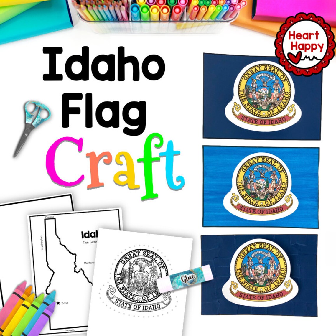 Idaho Flag Craft, Kids Printable Craft Template, Idaho State Symbols ...