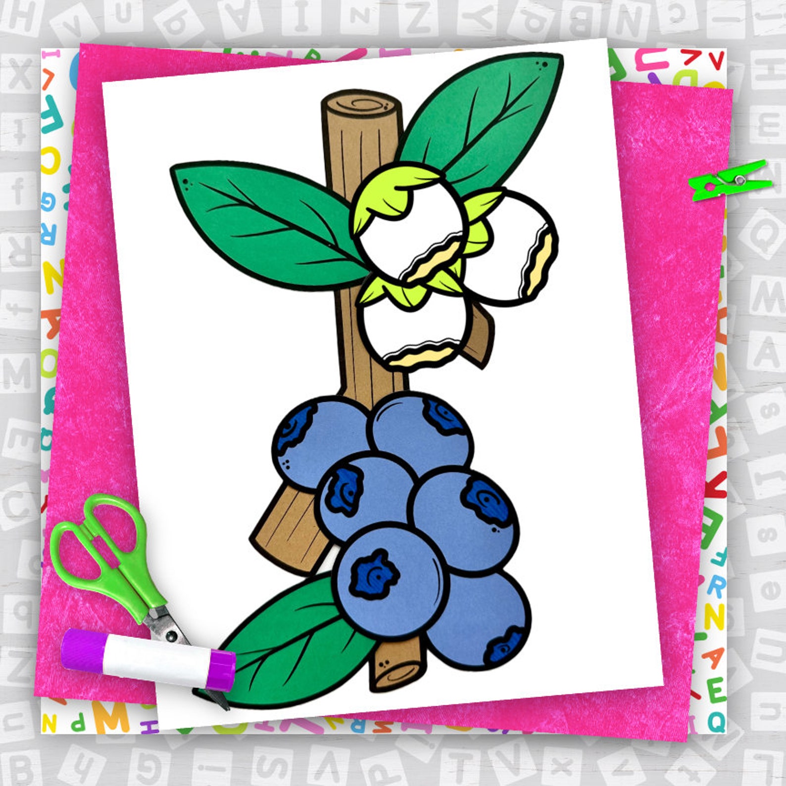 Blueberry Craft, Kids Printable Craft Template, Fruit Craft, State ...