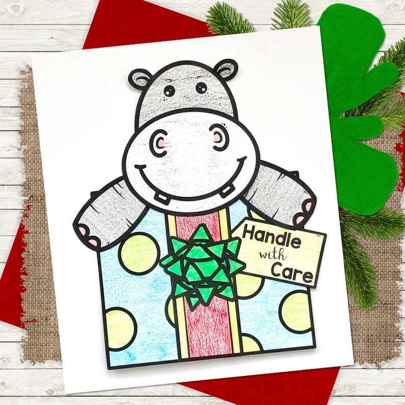 Holiday Hippo Kids Printable Craft Template, Winter Craft, Christmas ...