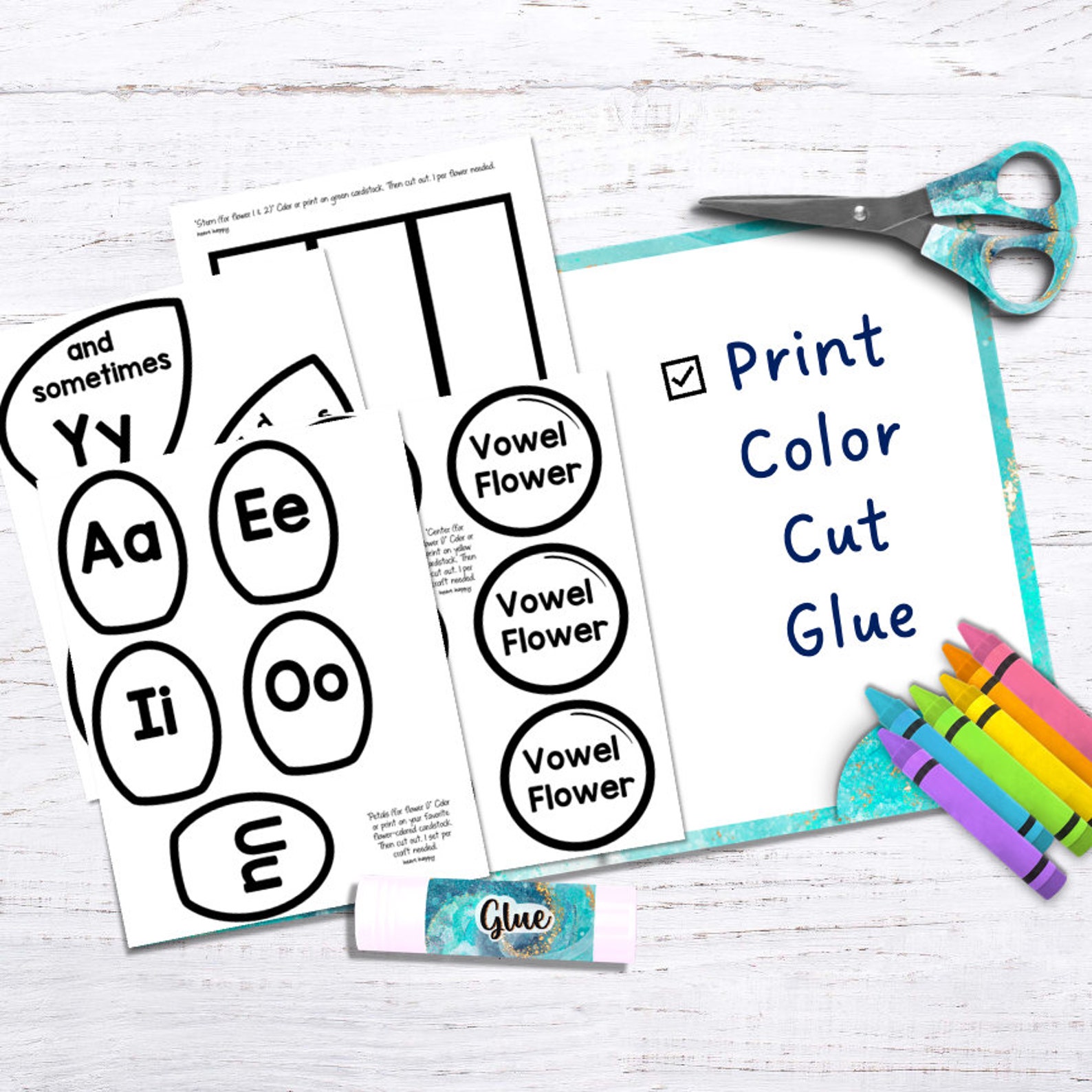 Vowel Flower Craft, Kids Printable Craft Template, ELA Center, Phonics ...