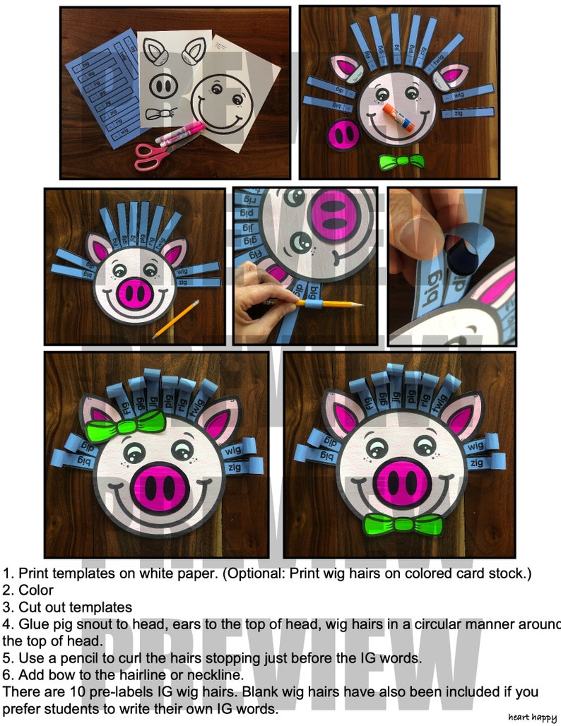 Pig's IG WigShort I CraftIG Word Family CraftPrintable | Etsy