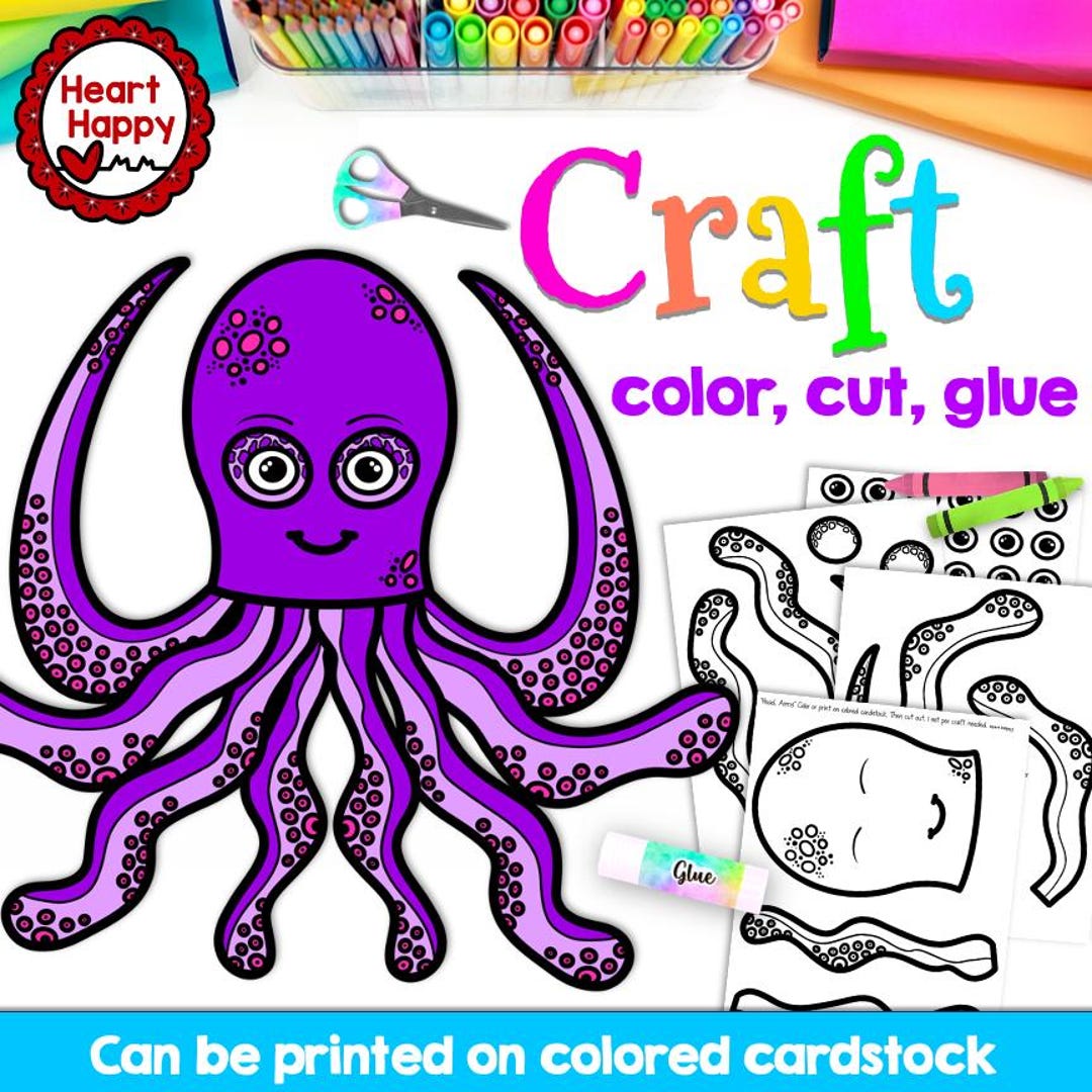 Octopus Craft, Kids Printable Craft Template, Ocean Animals, Summer ...