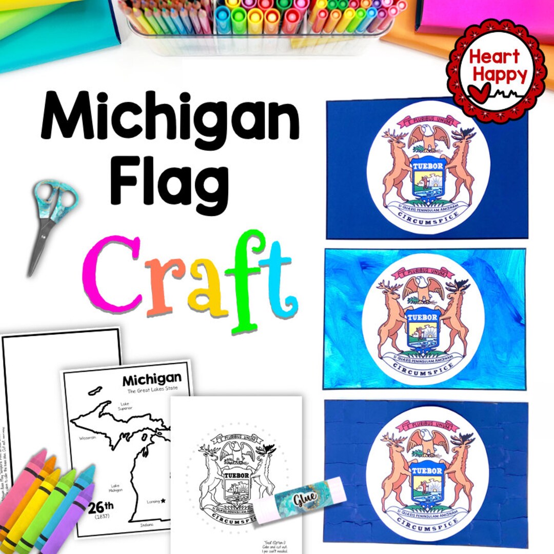 Michigan Flag Craft, Kids Printable Craft Template, Michigan State ...