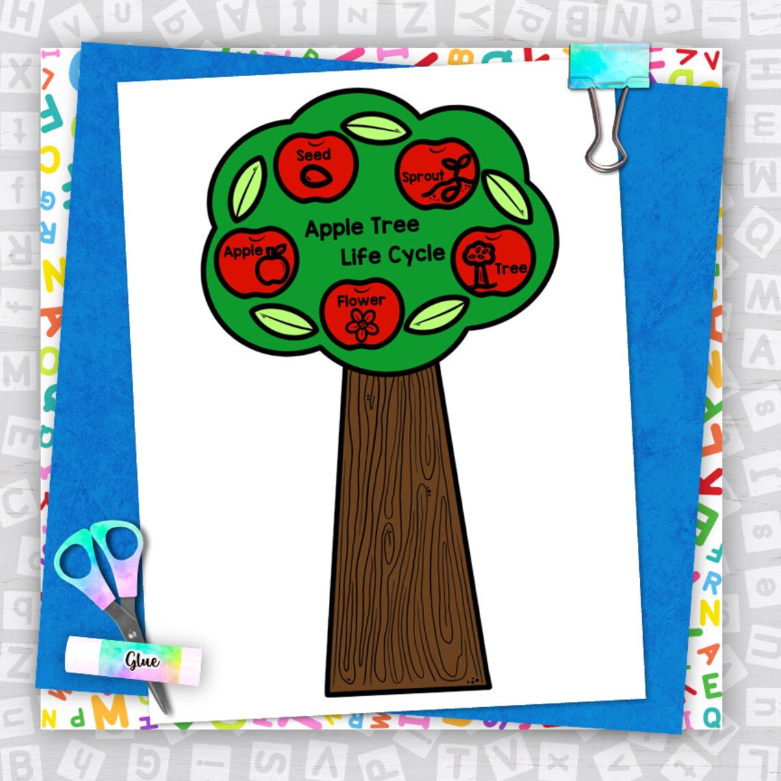 Apple Tree Life Cycle Craft, Kids Printable Craft Template, Fall Craft ...