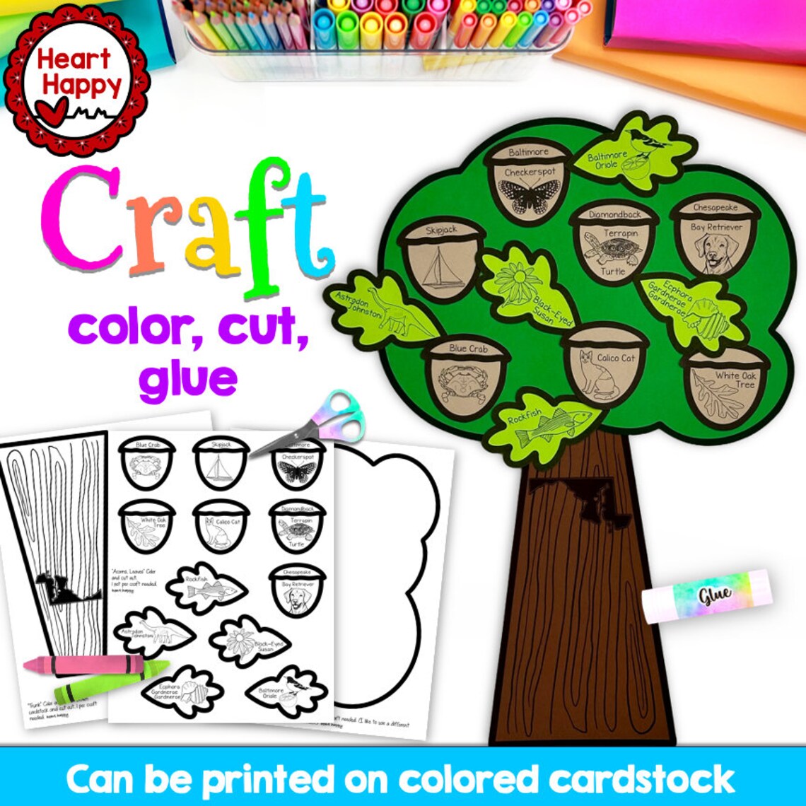 Maryland State Symbols, Oak Tree, Kids Printable Craft Template ...