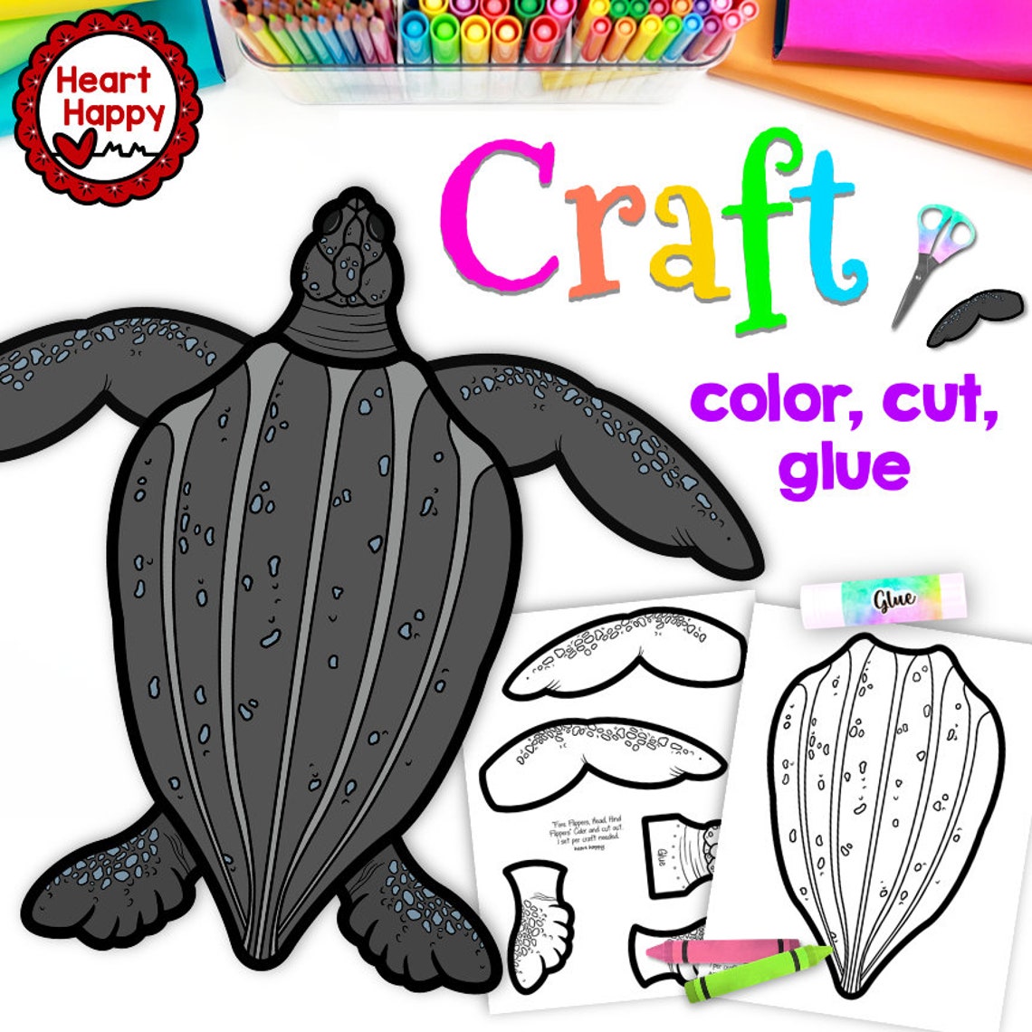 Leatherback Sea Turtle Craft, Kids Printable Craft Template, Ocean ...