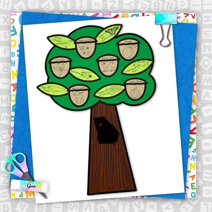 Georgia State Symbols, Oak Tree, Kids Printable Craft Template ...