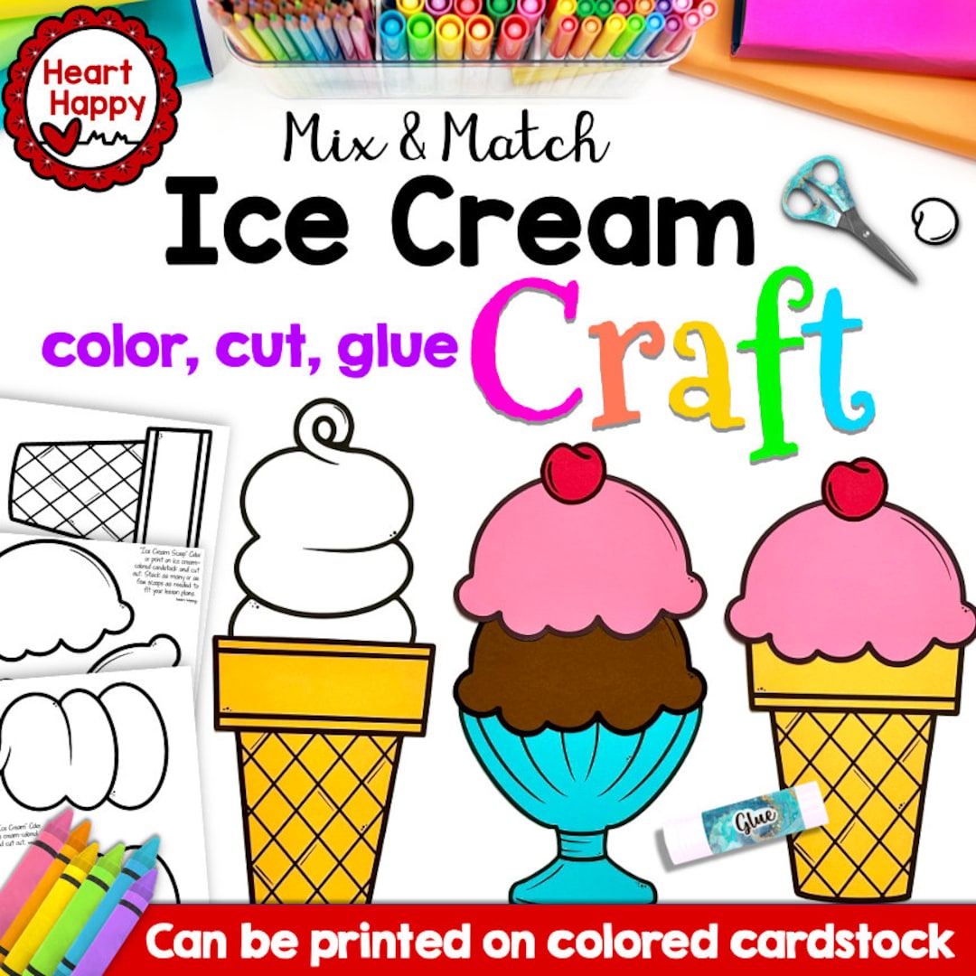 Ice Cream Craft, Kids Printable Craft Template, Summer, Homeschool ...