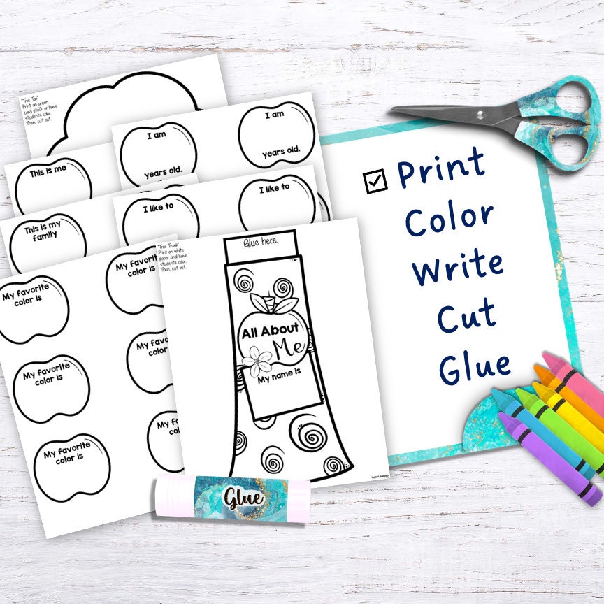 Back to School All About Me Apple Tree, Kids Printable Craft Template ...