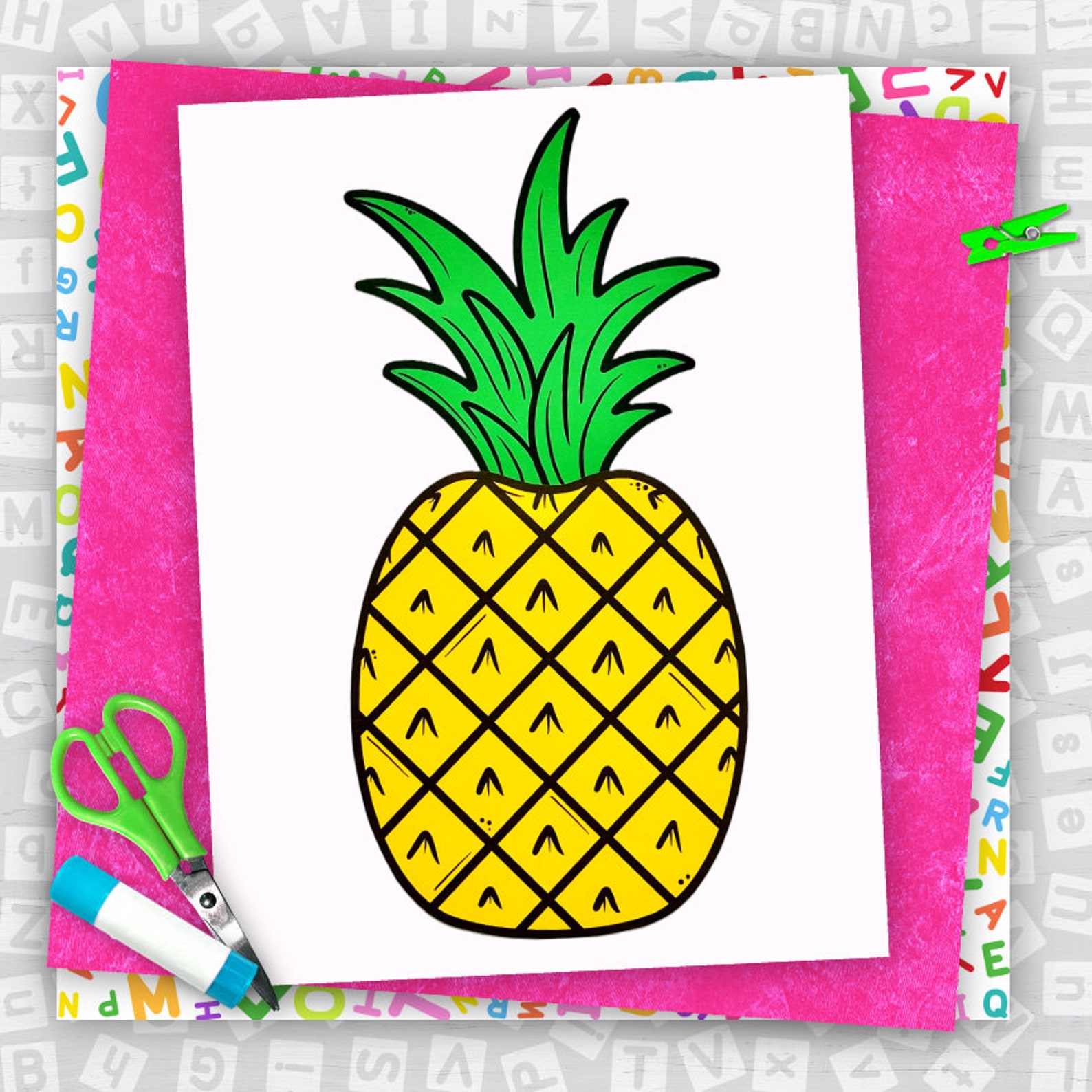 Pineapple Craft, Kids Printable Craft Template, Fruit Craft, Nutrition ...