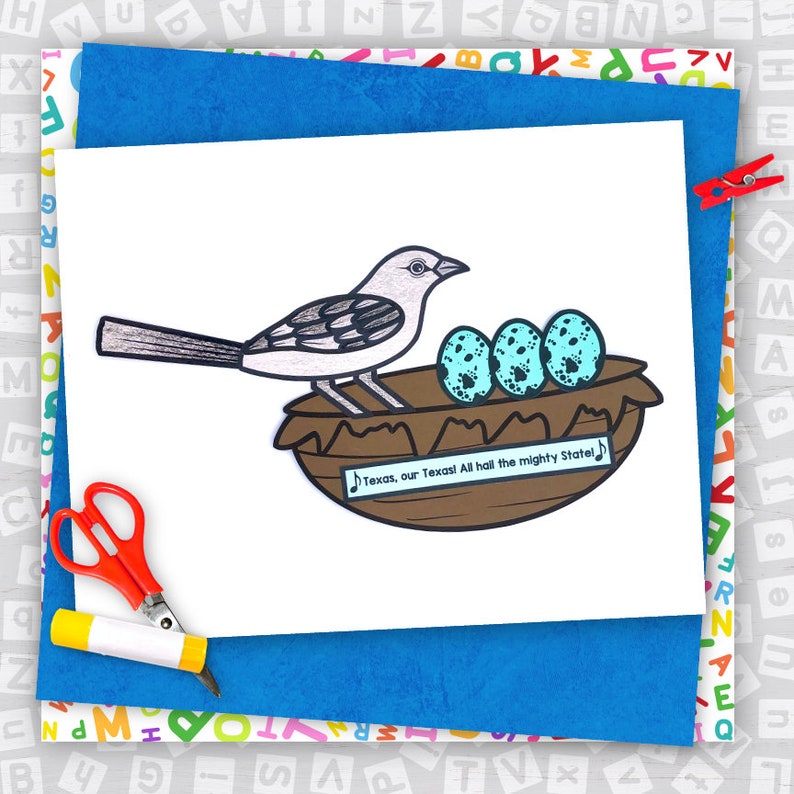 Mockingbird Craft Kids Printable Craft Template Texas State - Etsy